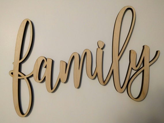 Family Laser Cut Wood Word Sign Unfinished