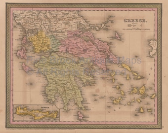 Old map of greece | Etsy