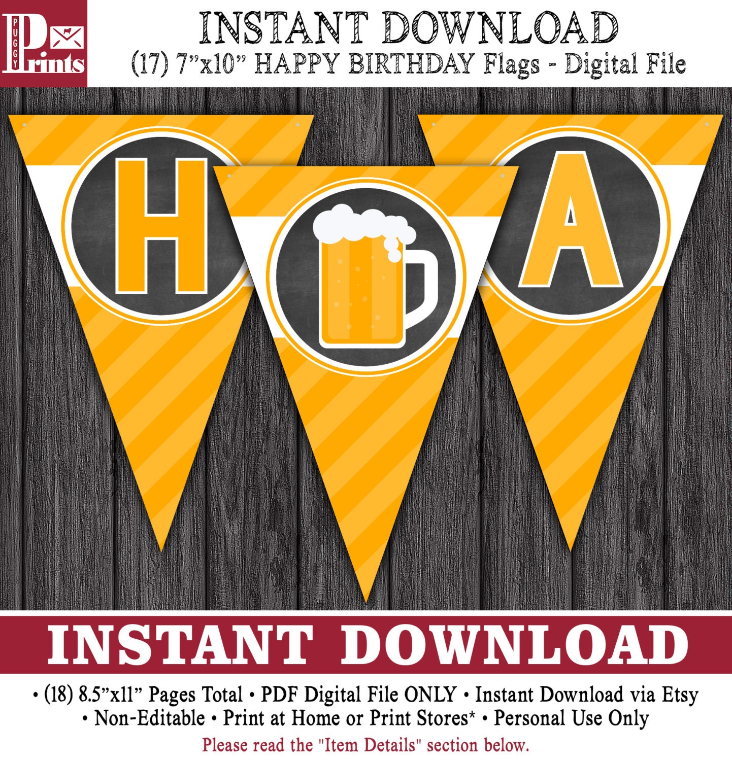 Cheers and Beers Happy Birthday Banner Printable by PuggyPrints