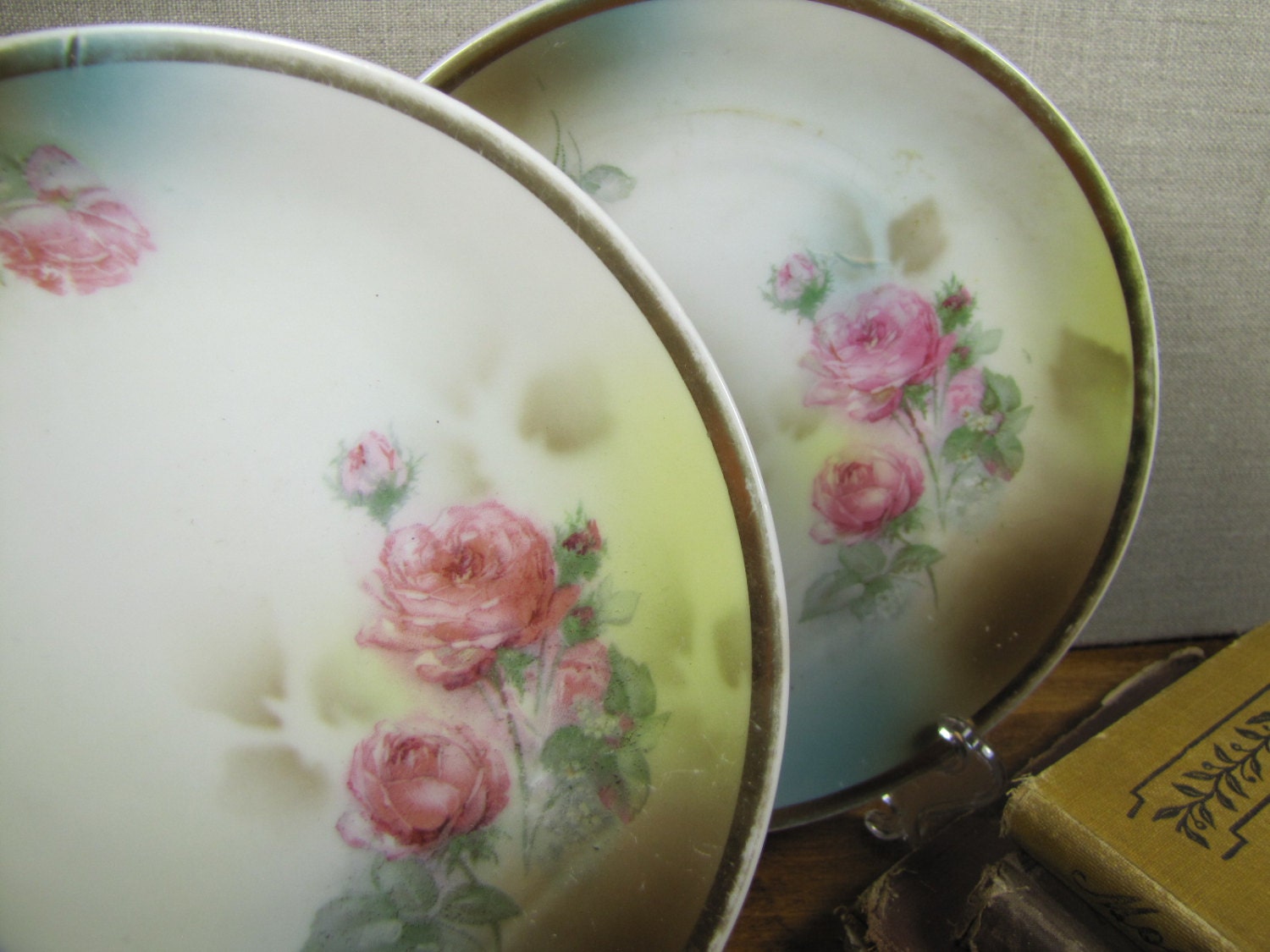 Leuchtenburg Germany Hand Painted Plates Gold Accent