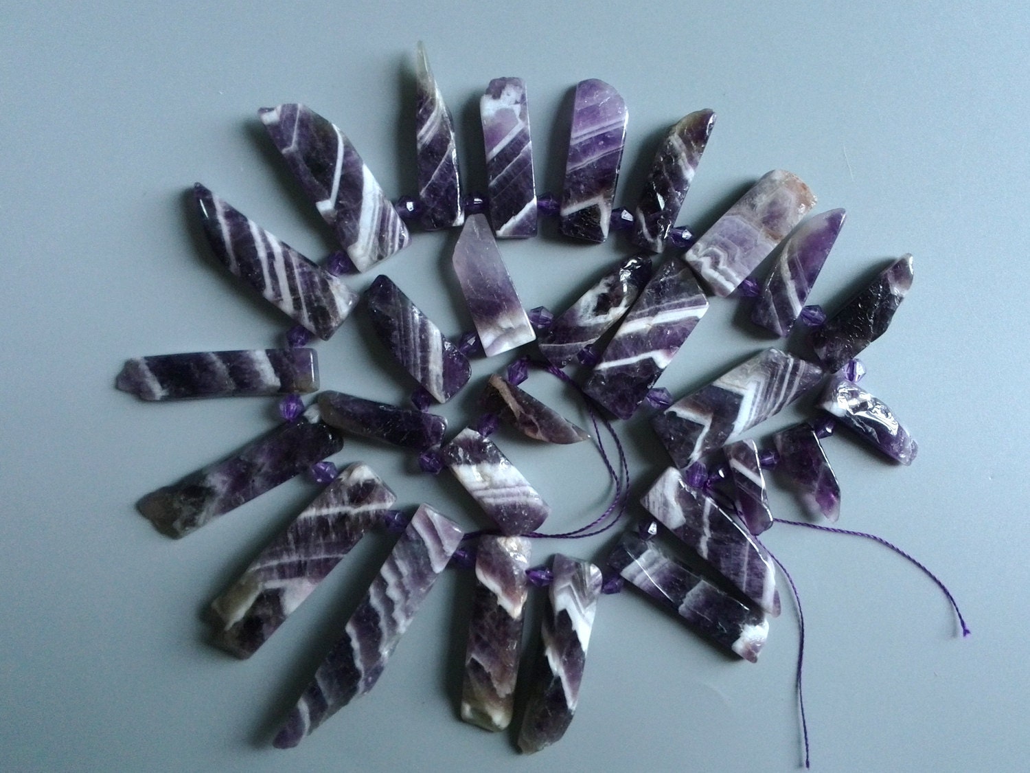 Natural Amethyst Stick BeadsRaw Grain Amethyst Crystal Quartz