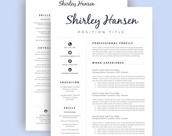 Modern Resume Template for Word 1 & 2 Page Resume Cover