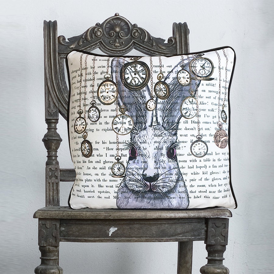 Alice in wonderland pillow cover white rabbit pillow white