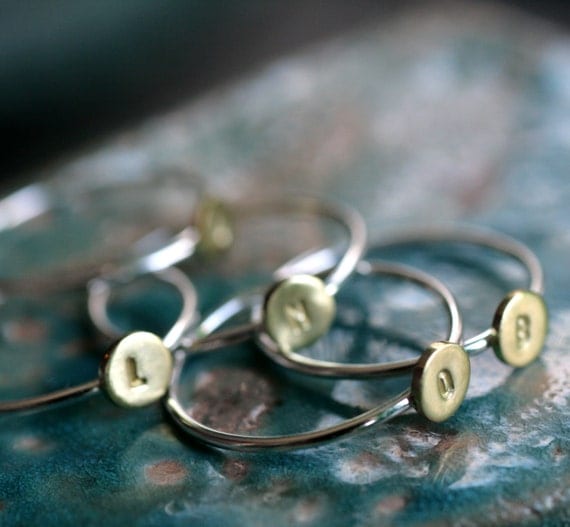 tiny initial ring stacking initial ring small gold by museglass