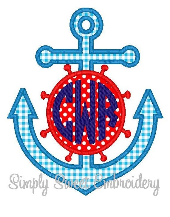 Anchor Monogram Machine Embroidery Applique Design