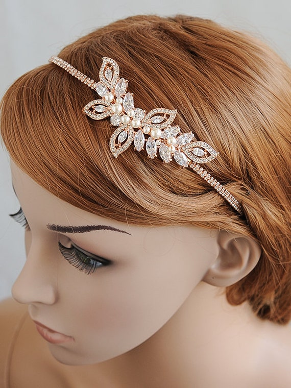 Rose Gold Bridal Headband Leaf Vine Wedding Headband