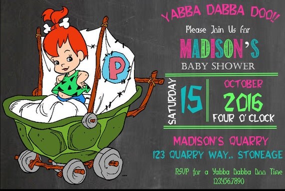 Flintstones Pebbles Bedrock Baby Shower Invite