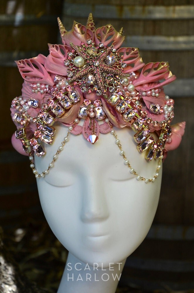 Mermaid crown pink shell crown siren photoshoot