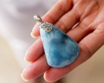 Large Larimar Pendant Translucent Larimar Stone by TheLarimarShop
