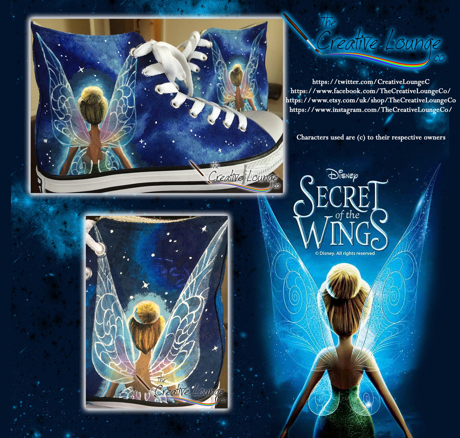 Custom Painted Tinkerbell Shoes Hi Tops
