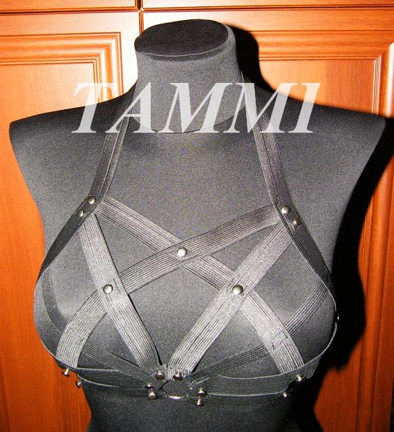 Spiked Handmade Elastic Bra Harness Body Cage Bondage Garters