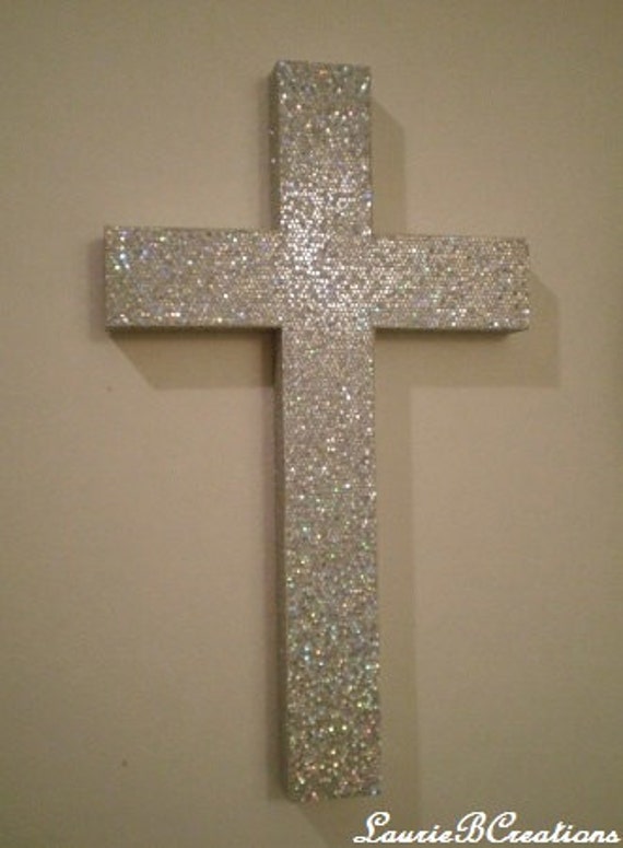 SILVER GLITTER Wall Cross Decorative Super Sparkling
