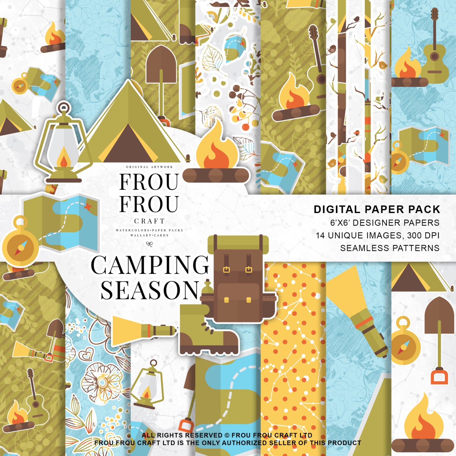 Camping Digital Paper Pack Camp Designer Pad Vacation