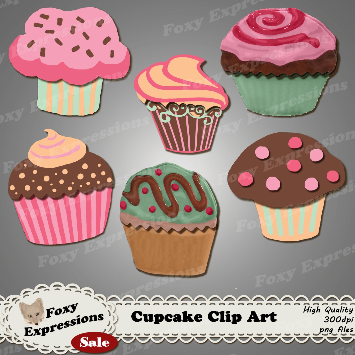 Cupcake digital clip art comes in delicious colors of pinks