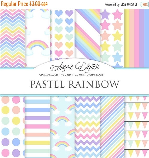 SALE Pastel Rainbow Digital Paper Scrapbook by AvenieDigital