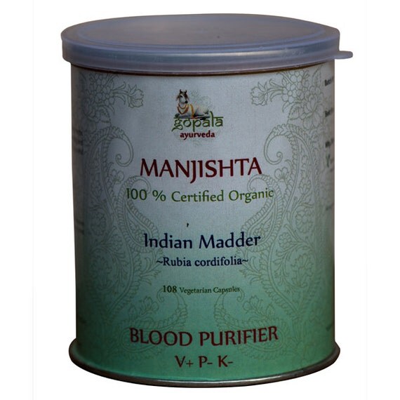 Organic Manjistha Capsules Rubia cordifolia 108 by GopalaAyurveda
