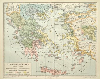 Old map of greece | Etsy