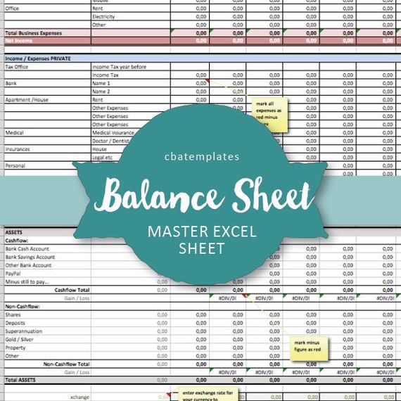 Master BALANCE SHEET For Self Employed And Small Businesses