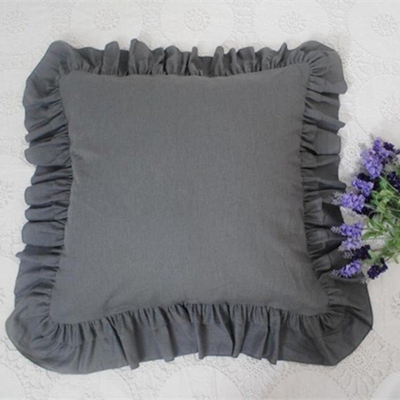 Medium Grey Ruffle pillow covers linen by CustomLinensHandmade