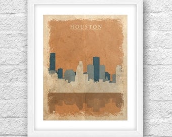 Houston skyline | Etsy