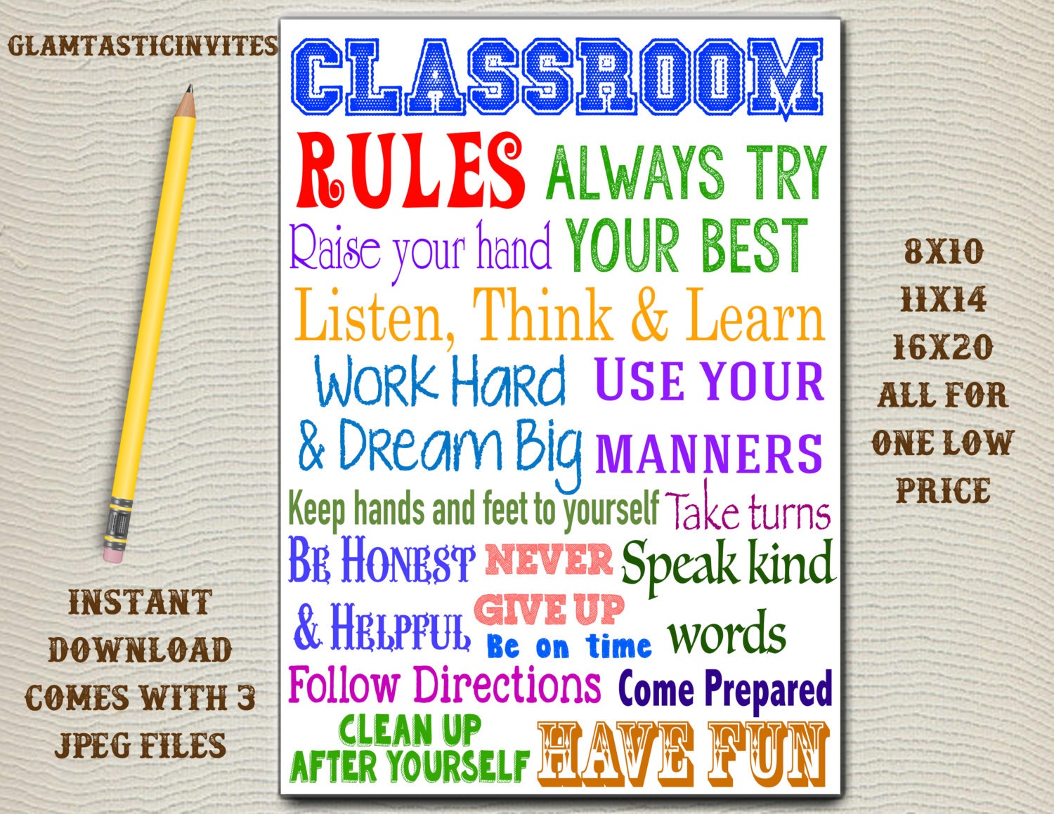 Classroom Rules Rules for the Class Classroom Decor Gift
