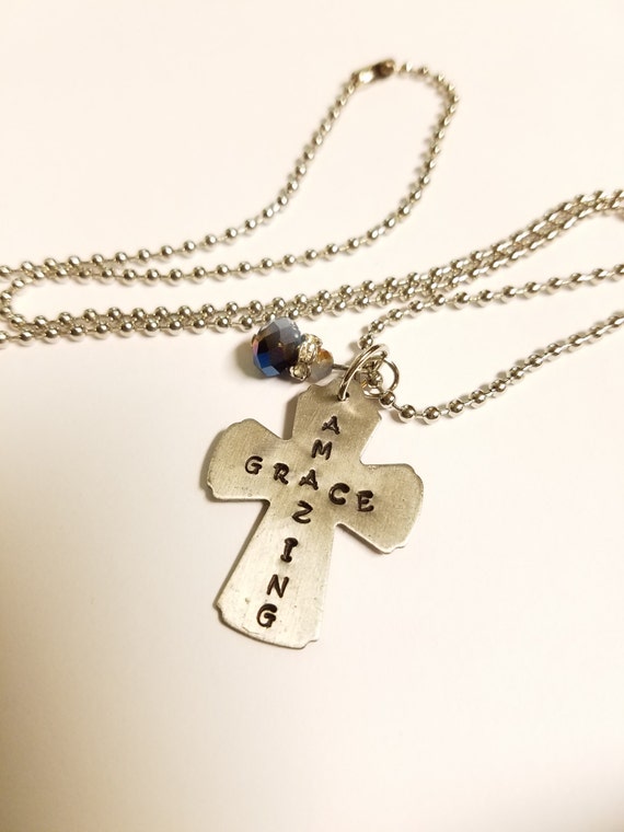 Necklace Amazing Grace Necklace Silver Necklace Cross