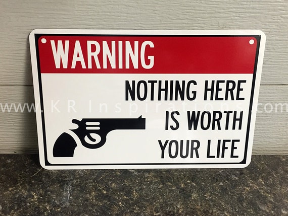 Robber Beware Gun Owner Warning Metal Hanging Sign by KRSgraphics