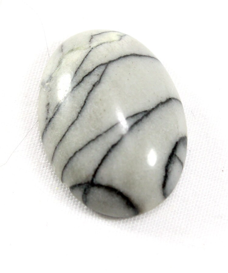 Black Line Stone Cabochon. White Stone With Black Lines for