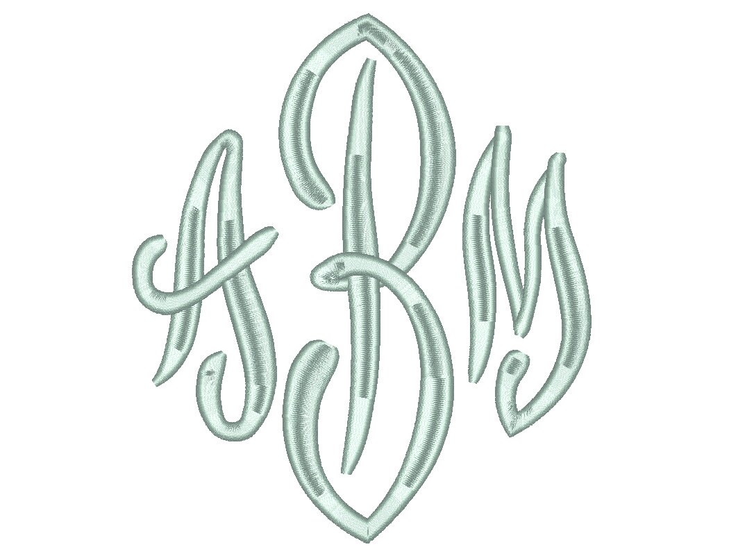 3 Size Jumbo End Scroll Monogram 3 Letters Embroidery Font BX