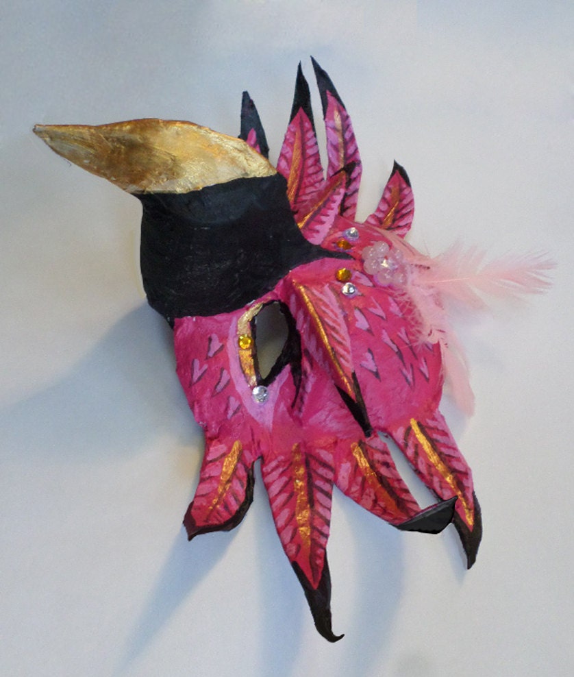 Flamingo Mask bird mask rose quartz beads unique mask with