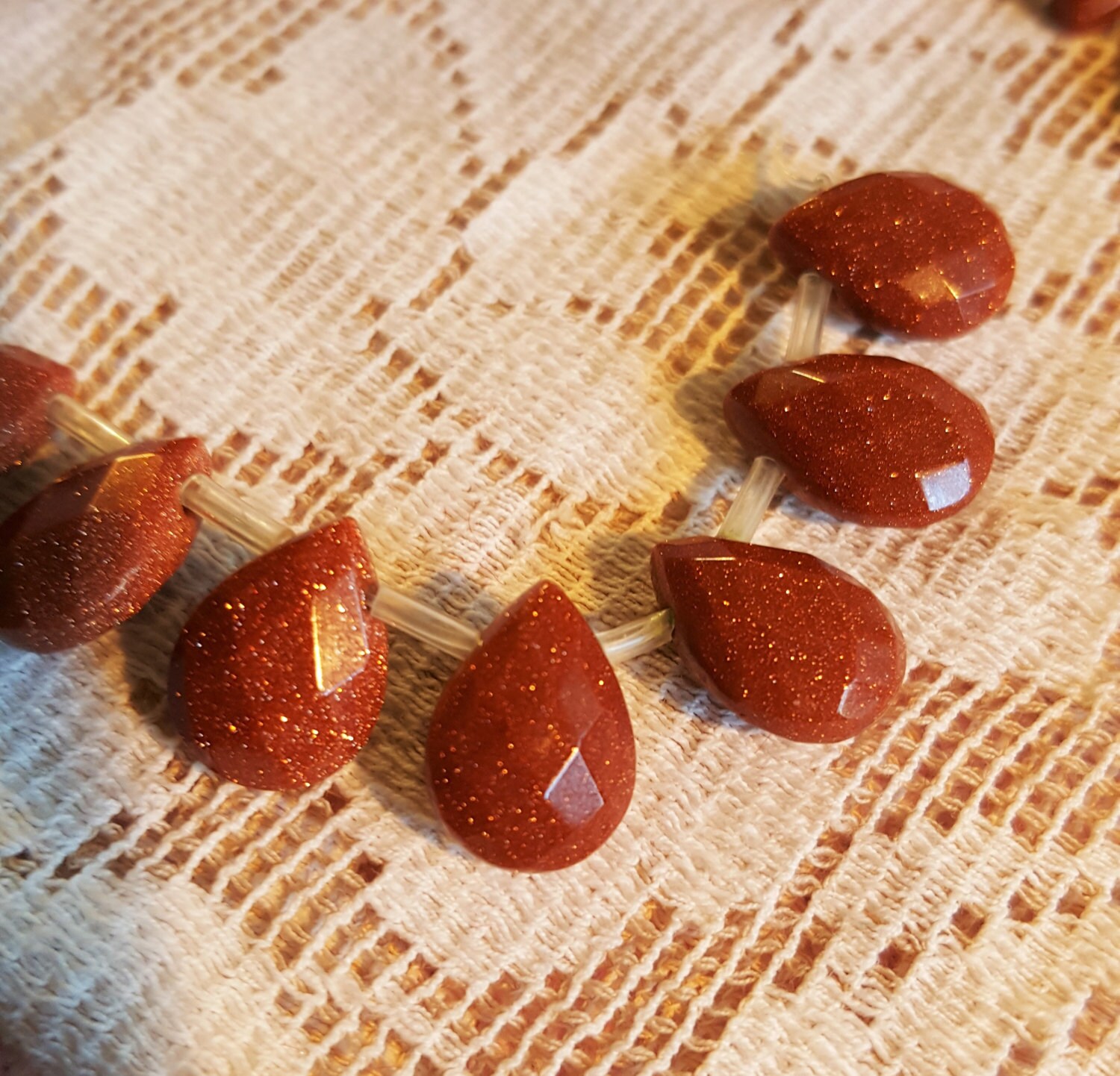 Beautiful Goldstone Tear drop beads loaded with Sparkle