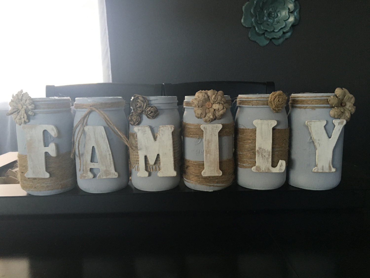 MASON jar decor FAMILY Mason jars rustic by ChiclyShabbyDesigns