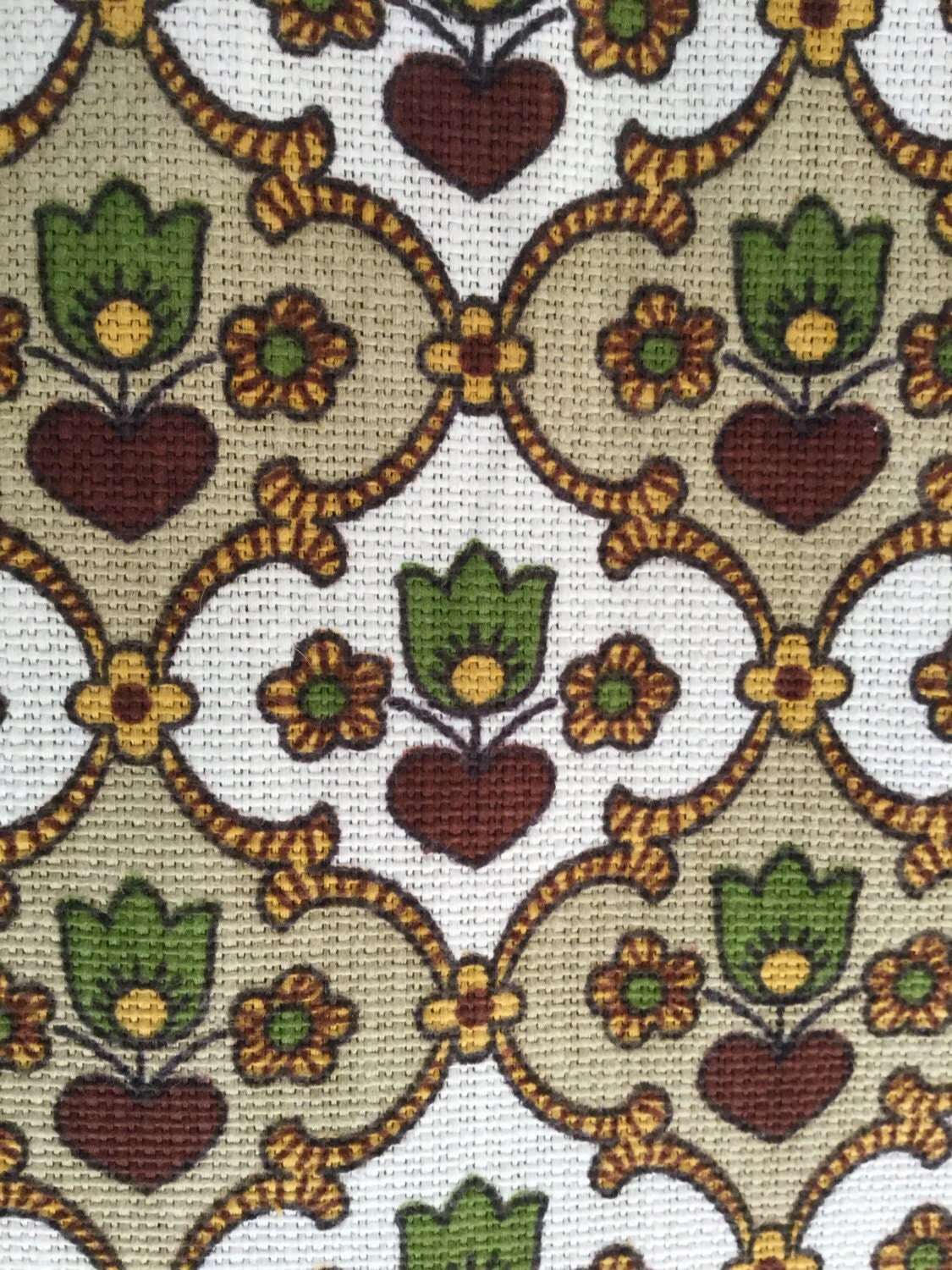 Vintage Primitive Folk Flower Print Heavy Cotton Canvas Fabric piece 2 ...