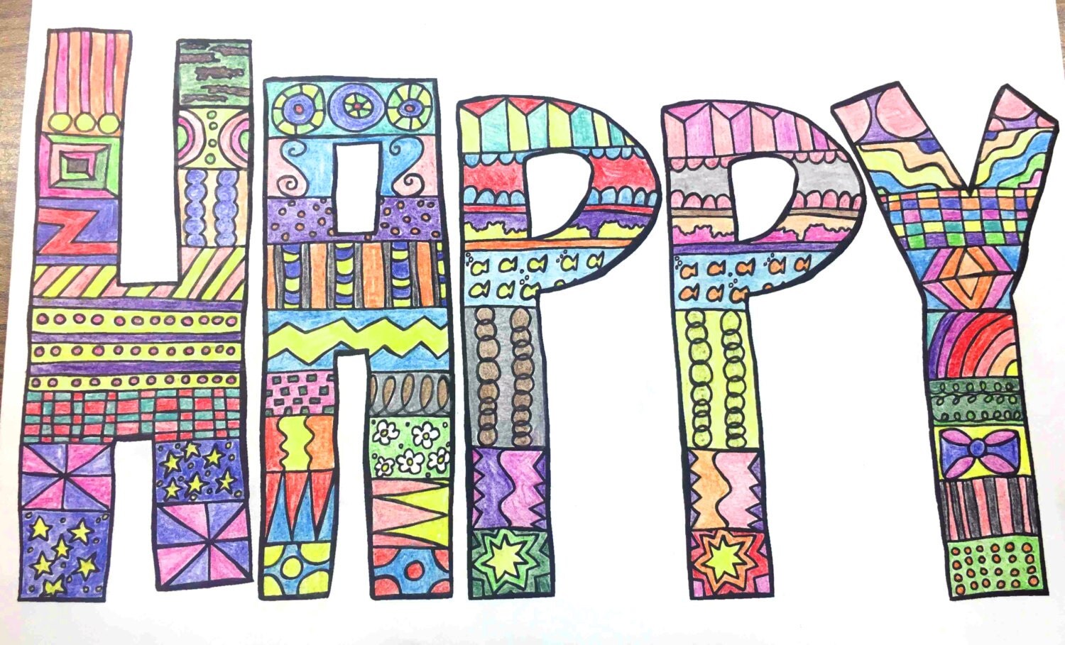 Color Me Happy Coloring Page for Adults Handdrawn Coloring