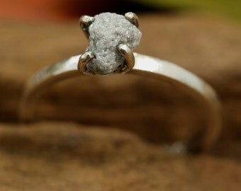 Raw Rough Diamond Ring in Silver Six Prongs Setting Large