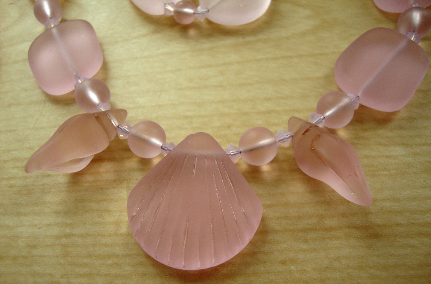 Pink Faux Sea Glass Sea Shells Swarovski Crystal & Sterling