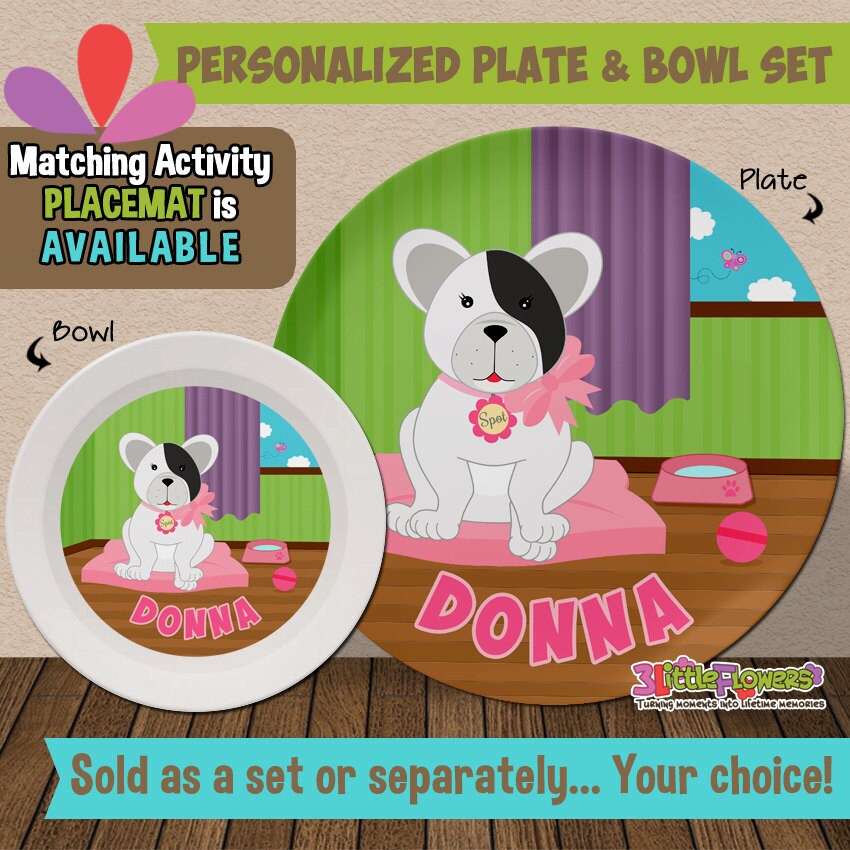 Personalized Puppy Plate and Bowl Set by 3littleflowers on Etsy