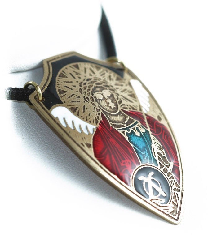 Archangel Michael shield pendant. Stylized iconography. Angel