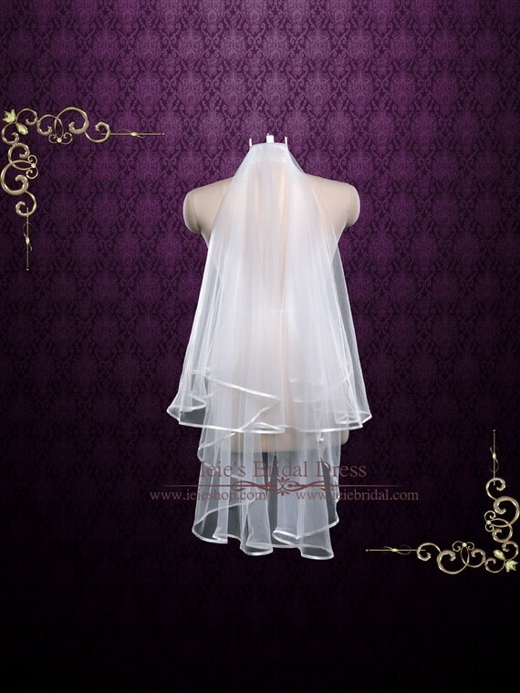 Two Tier Fingertip Veil Veil With Satin Edges Wedding Veil