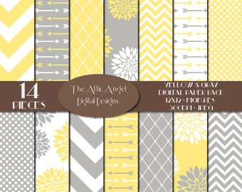 Yellow digital paper: yellow papers pack with yellow patterns