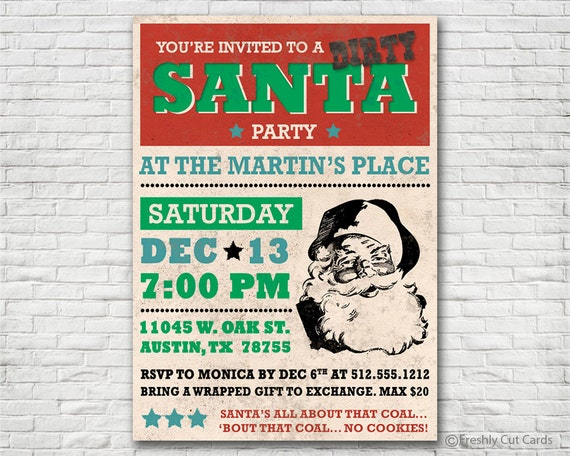 Vintage Dirty Santa Party Invitation Printable or Printed