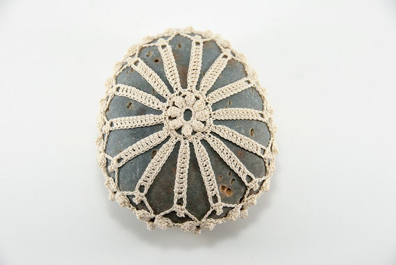 crochet lace stone crochet rock natural cottage chic