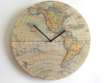 Map wall clock | Etsy