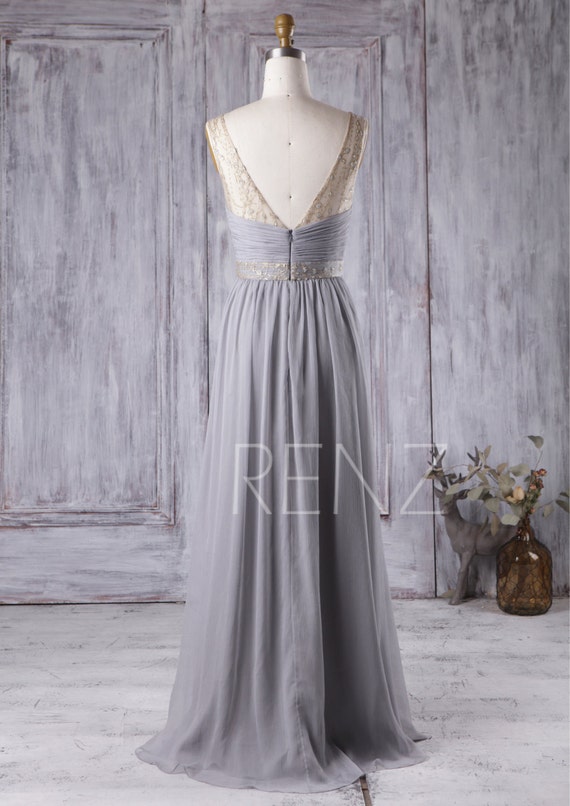 2017 Light Gray Bridesmaid Dress Long V Neck Wedding Dress