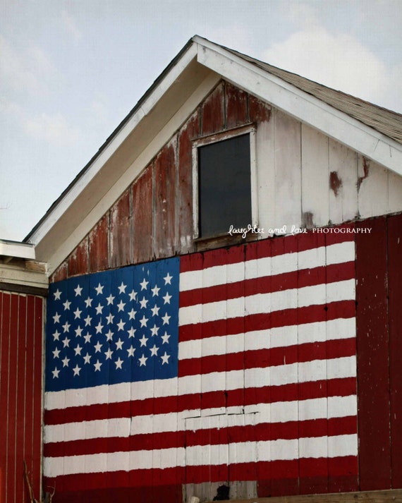 American Flag Barn Photo Rustic Americana Farm Photography