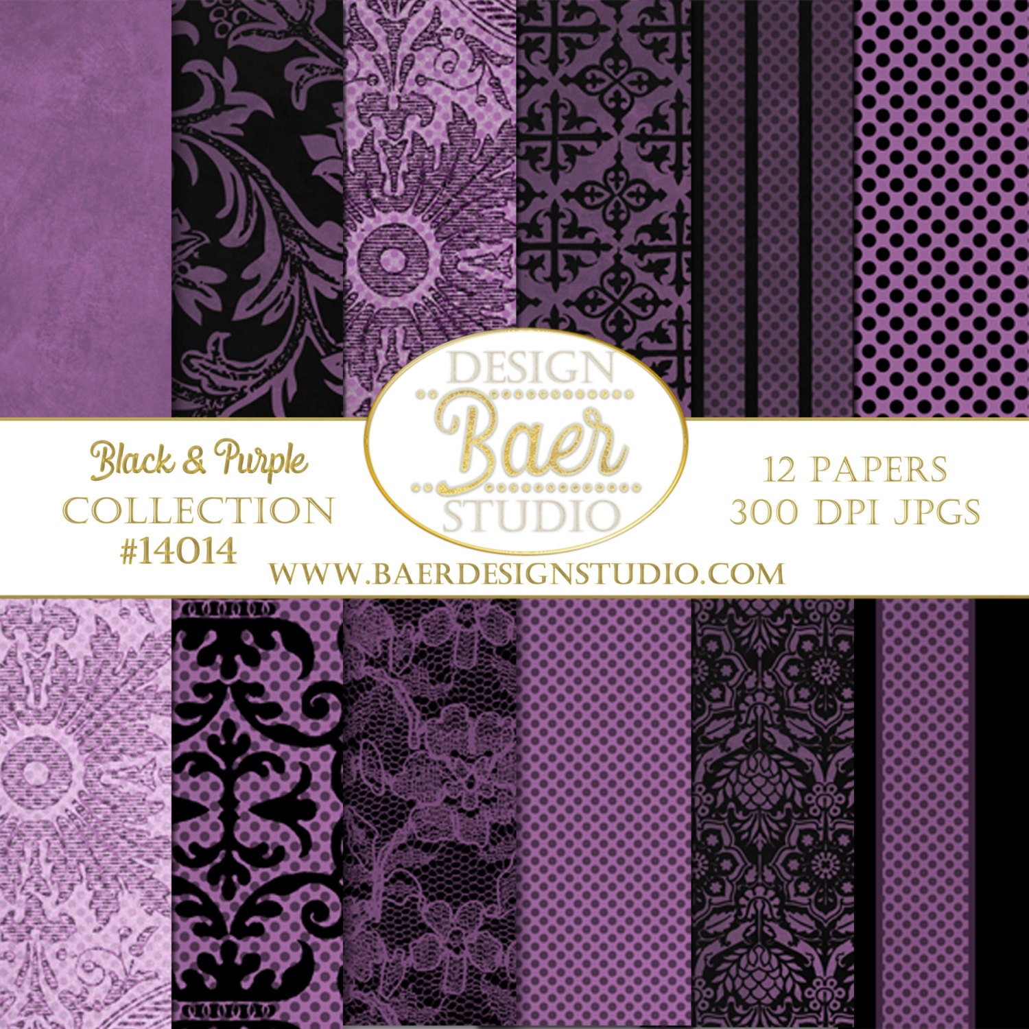 50% off:Purple and Black Digital Paper Purple by BaerDesignStudio