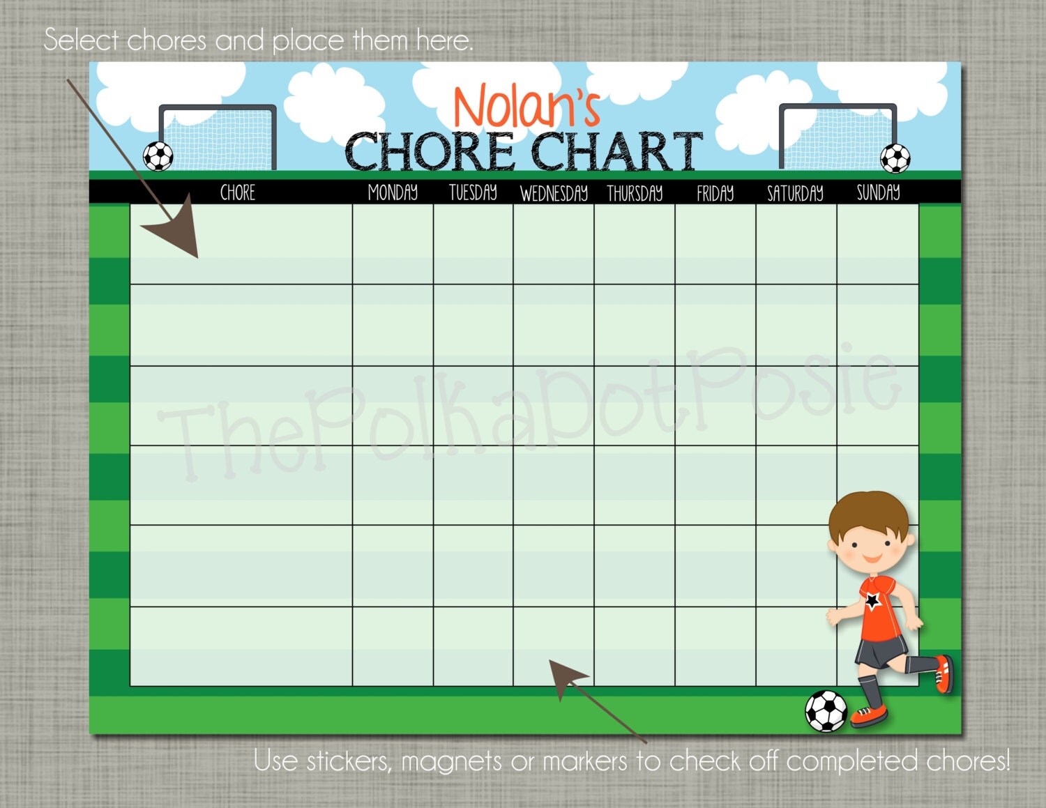 Personalized Kids Chore Reward Chart Printable Sized 8.5 x