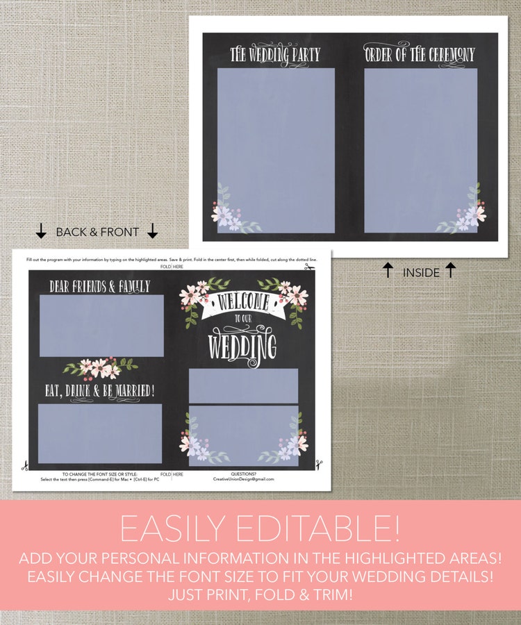 Folded Wedding Program Template DIY by CreativeUnionDesign