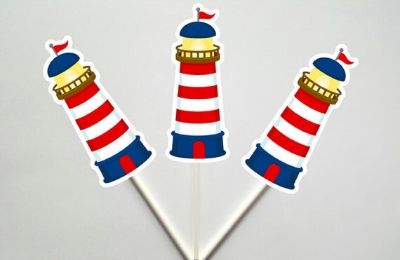 Lighthouse Cupcake Toppers Nautical Cupcake Toppers