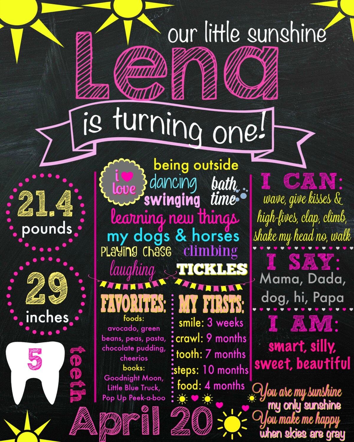 Our Little Sunshine Birthday Chalkboard by LainybugsDesigns